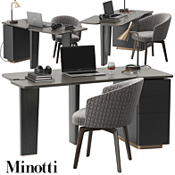 Minotti Carson desk set - Стол + стул - 3D модель