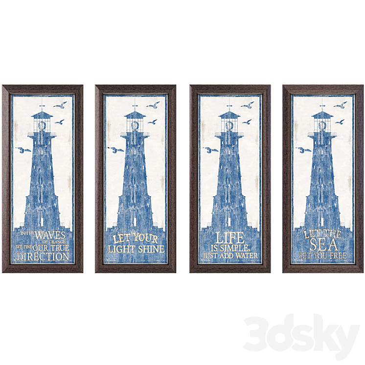 Framed Lighthouse Wall Art Collection - Frame - 3D model