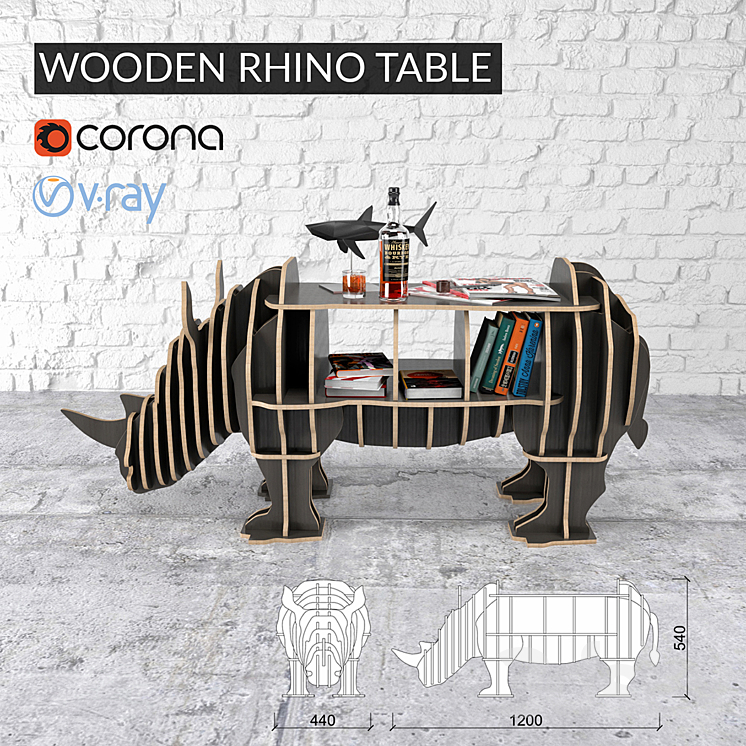 Rhino dark wood table - Table - 3D model