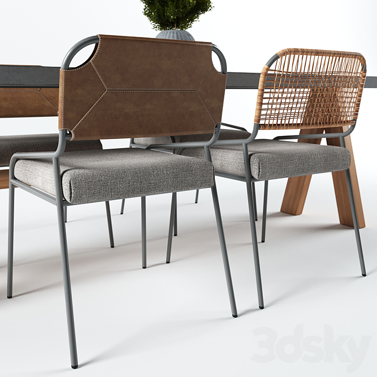 Meridiani JOI | TAI - Table + Chair - 3D model