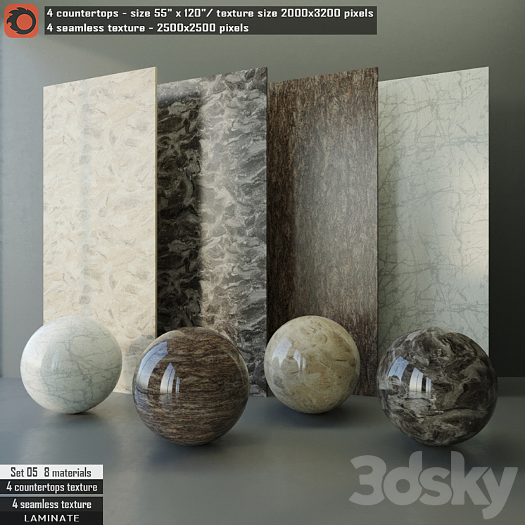 Laminate countertops & Seamless texture Set 05 - Stone - 3D model