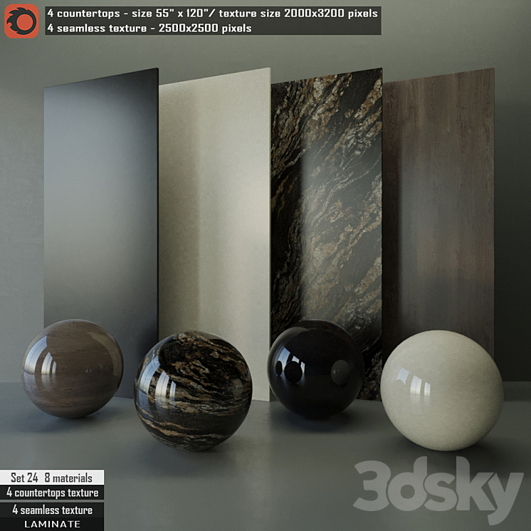 Laminate countertops & Seamless texture Set 24 - Stone - 3D model
