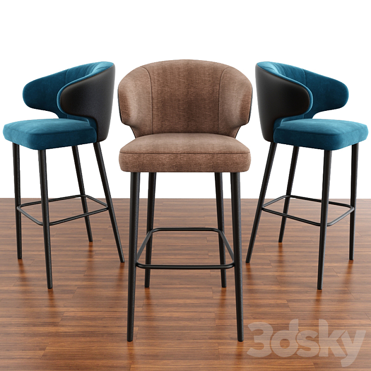 Minotti Aston Little Bar Stool With Parquet - Chair - 3D model