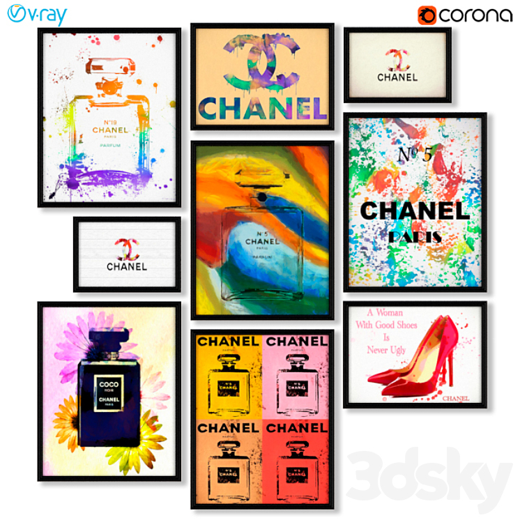 Collection of paintings Coco Chanel. - Frame - 3D model