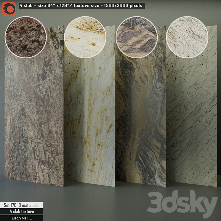 Granite Slab Set 170 - Stone - 3D model