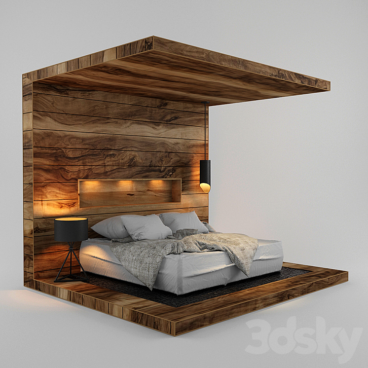 Wood & bed - Bed - 3D model