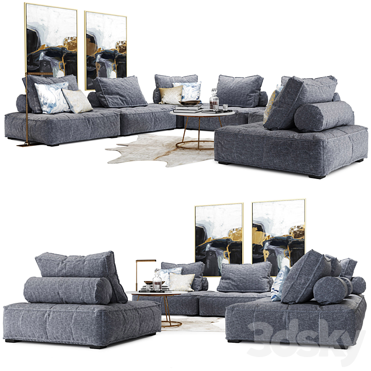 Element Club sofa with pouf - Sofa - 3D model