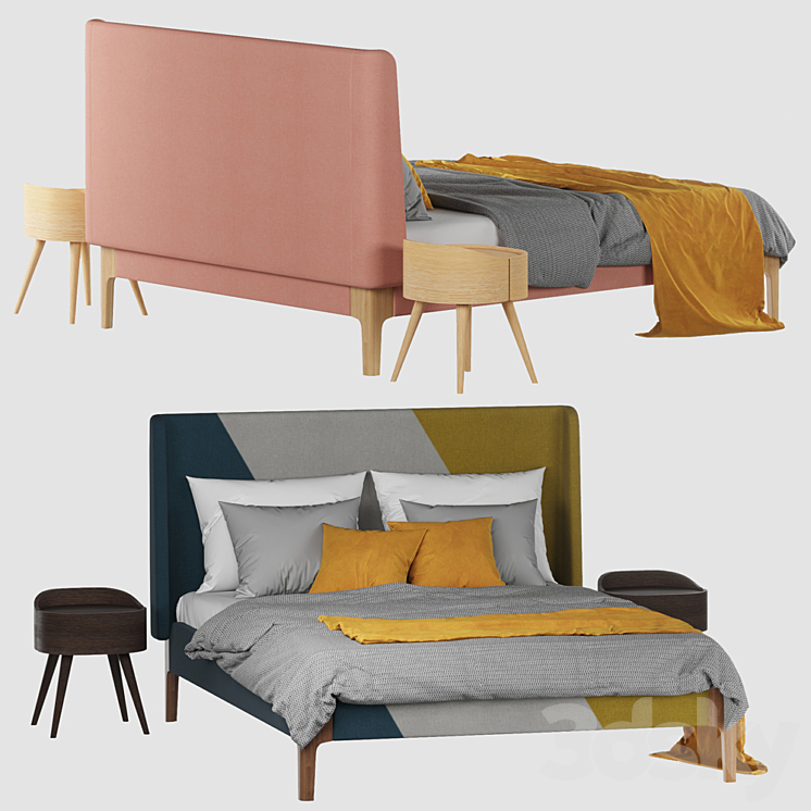 Roscoe Bed and Ada Bedside Table - Bed - 3D model