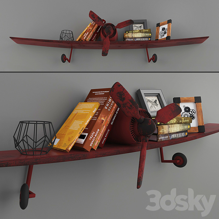 Shelf aircraft with loft decor - Decorative set - 3D model