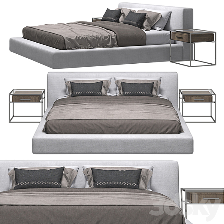 Rh Cloud Platform Slipcovered Bed And Kennan Bedside Table Bed 3d