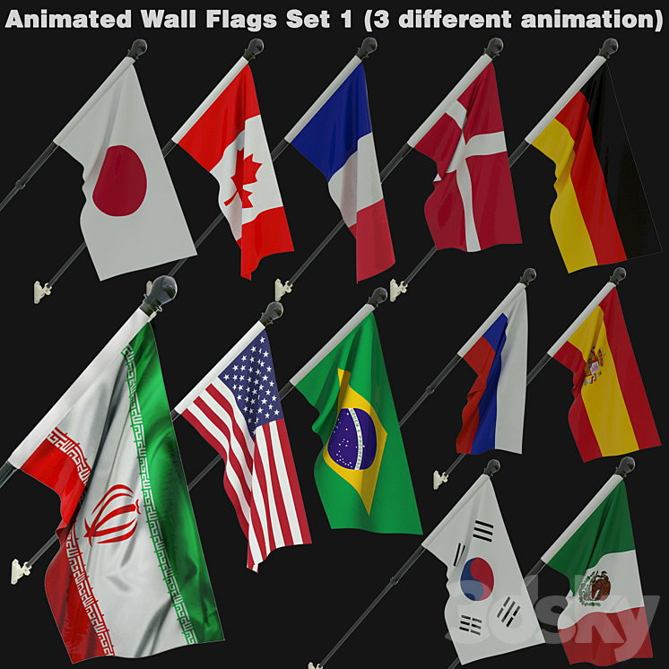 Animated Flags Set 1 - Miscellaneous - 3D model