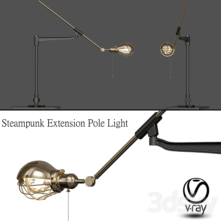 Steampunk extension pole light - Table lamp - 3D model