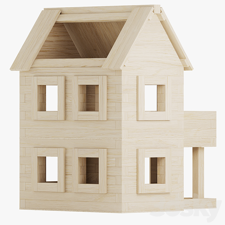 Wooden constructor. House with terrace - Toy - 3D model
