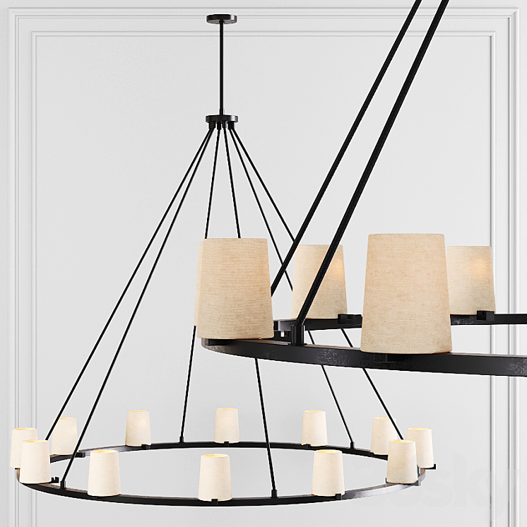 Restoration Hardware PAUILLAC ROUND CHANDELIER 60 Fabric shade and ...