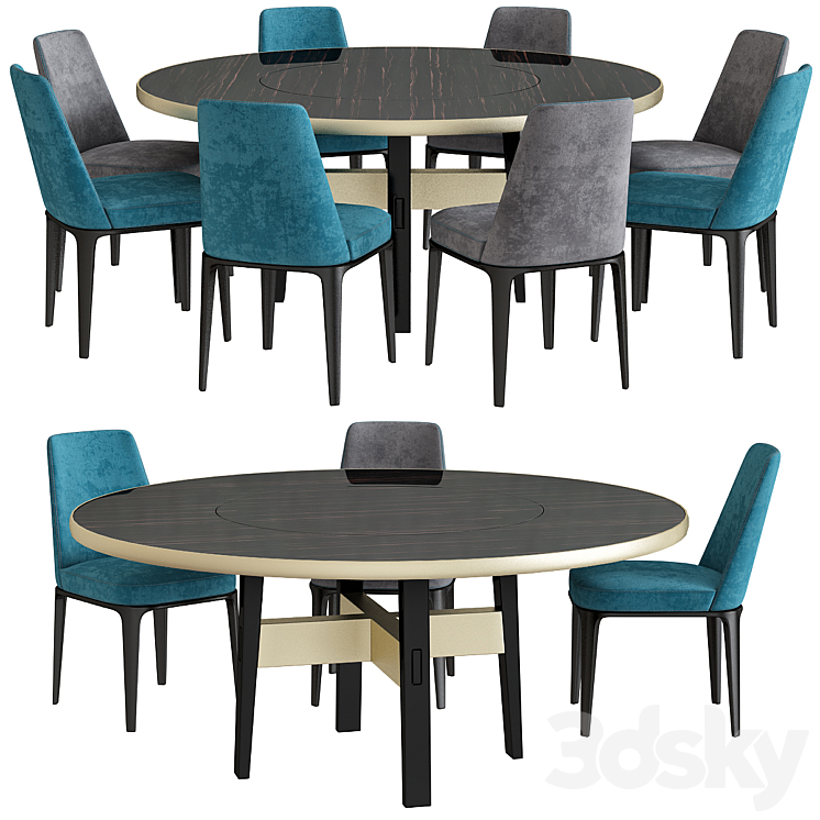 Poliform Concorde Table Round - Table + Chair - 3D model