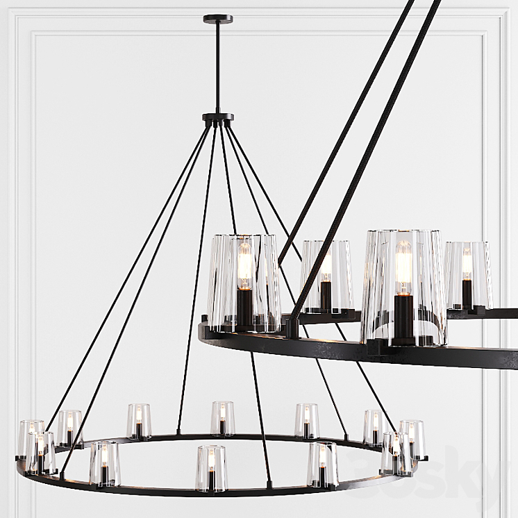 Restoration Hardware PAUILLAC ROUND CHANDELIER 60 Glass shade and Black ...