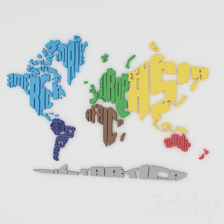Word world map - Other decorative objects - 3D model