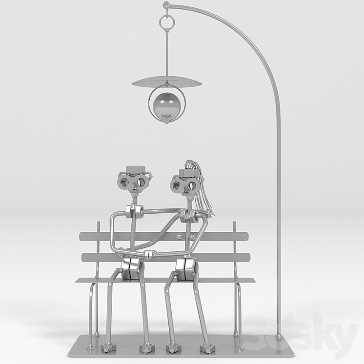 Love Couple On A Bench (Handmade Metal Figurine) - Sculpture - 3D model