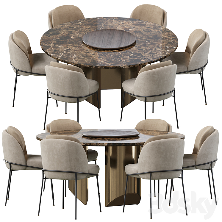 Wedge Table and Fil Noir chair by Minotti - Table + Chair - 3D model