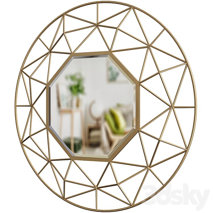 Manor Octagon Gold Wire Round Mirror - Mirror - 3D model