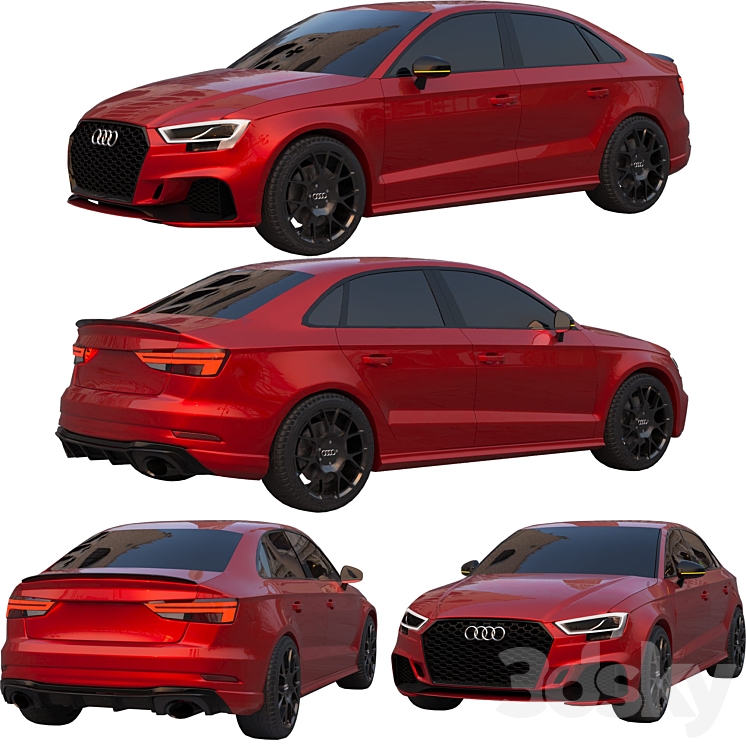 Audi RS3 Sedan 2017 (low poly and game ready) - Transport - 3D model