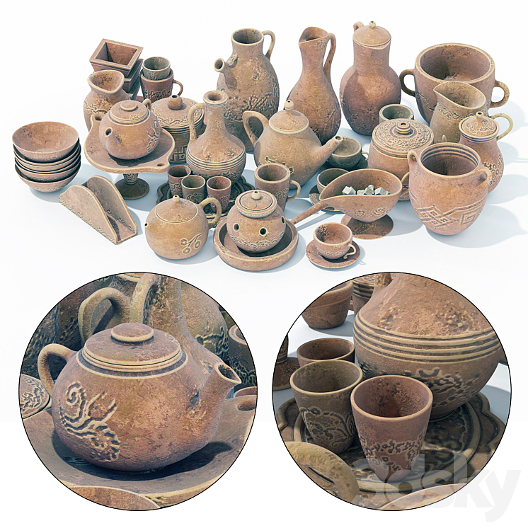 Dishes clay decor n18 / Clay dishes No. 18 - Tableware - 3D model