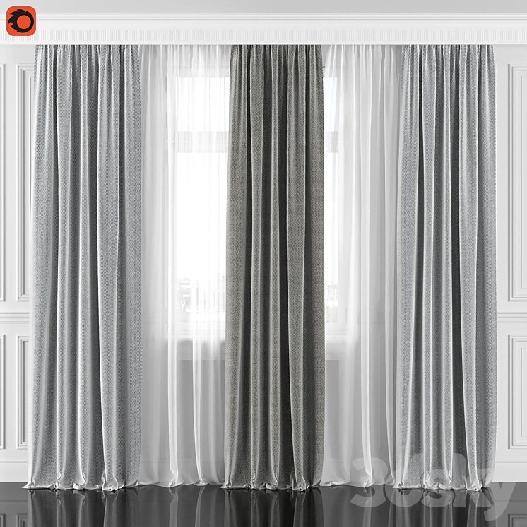 Curtains with window 297C - Curtain - 3D model