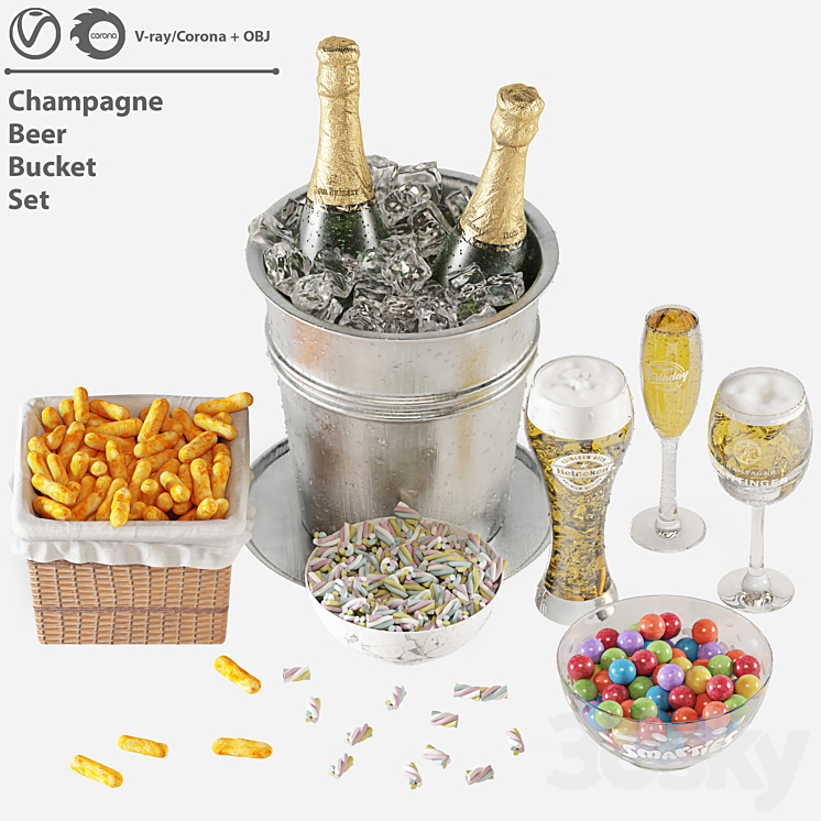 Champagne Beer Bucket Set - Food and drinks - 3D model