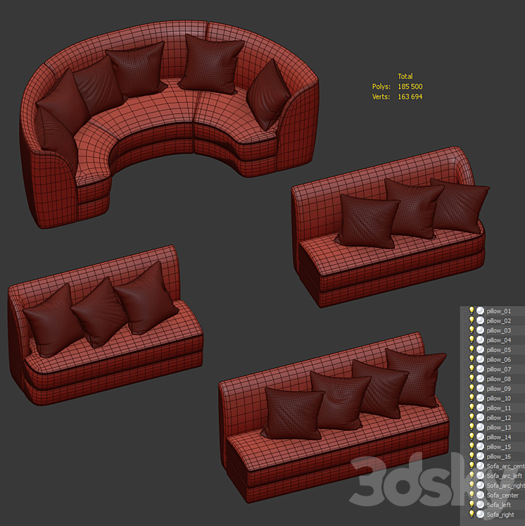 Modular sofas for cafe, restaurant and 24 pillow textures - Sofa - 3D model