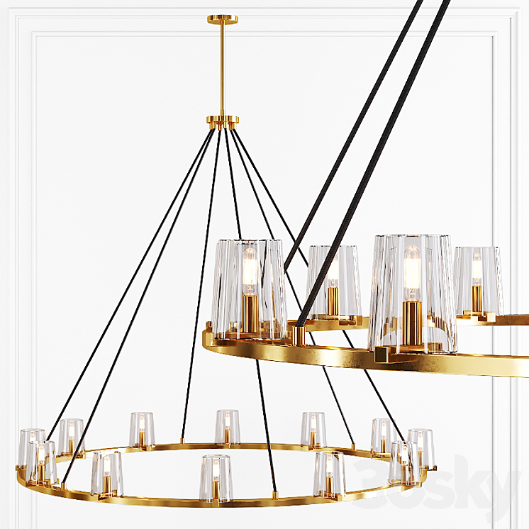 Restoration Hardware PAUILLAC ROUND CHANDELIER 60 Glass shade and Brass ...