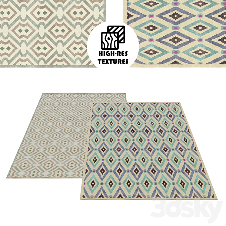 Large Geometric Rhombus Pattern Rug Set - Carpets - 3D model