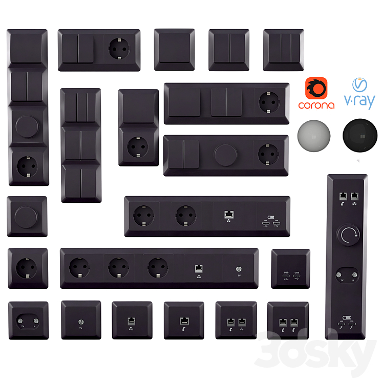 Sockets and switches Schneider Electric Glossa - Miscellaneous - 3D model