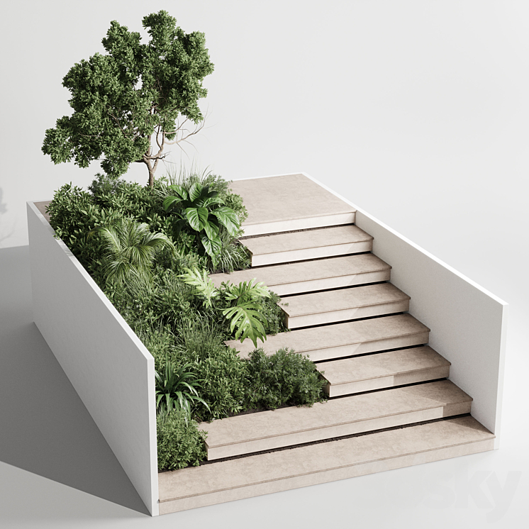 Entrance and exit stairs with furniture and garden 03 - Outdoor - 3D model