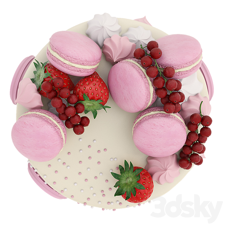 Pink cake with macaroons - Food and drinks - 3D model