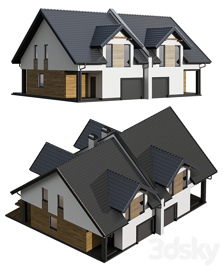 Duplex with attic - Building - 3D model