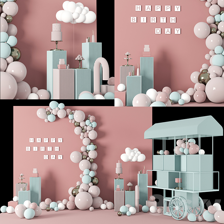 Birthday Set - Decorative set - 3D model