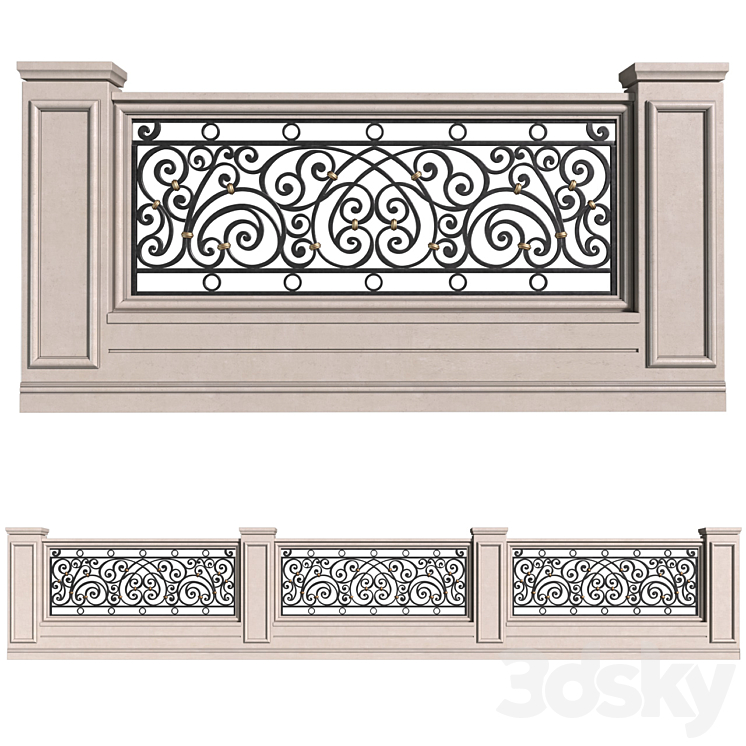 Fence in classic style with wrought iron railing. Fence classic style ...