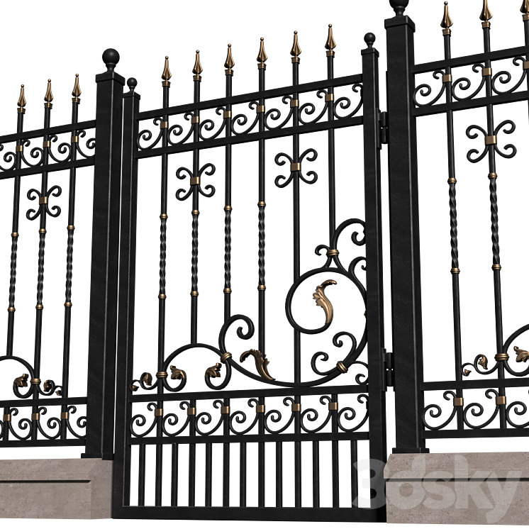 Classic style fence with wrought iron railing - Fence - 3D model
