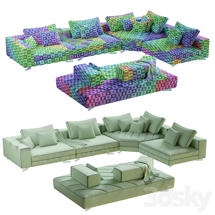 Blanche Coin Sofa With Ottoman - Sofa - 3D model