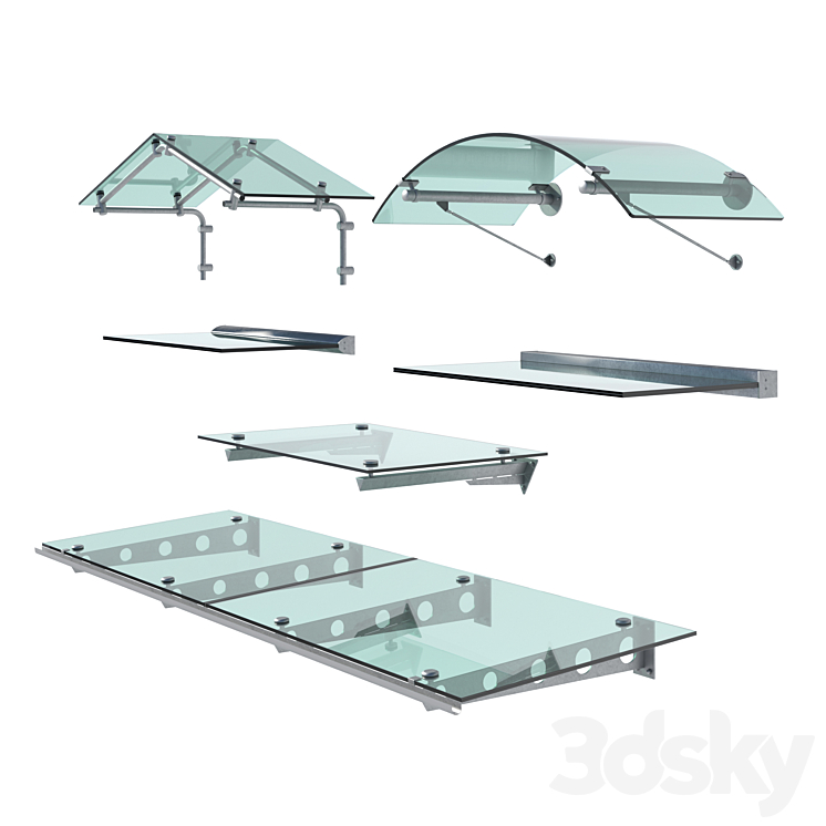 Set of glass visors Vordach - Facade element - 3D model