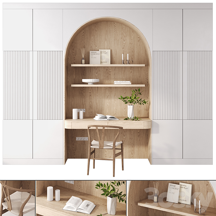 Wardrobe with Arc Workplace and CH24 Wishbone chair by Carl Hansen ...