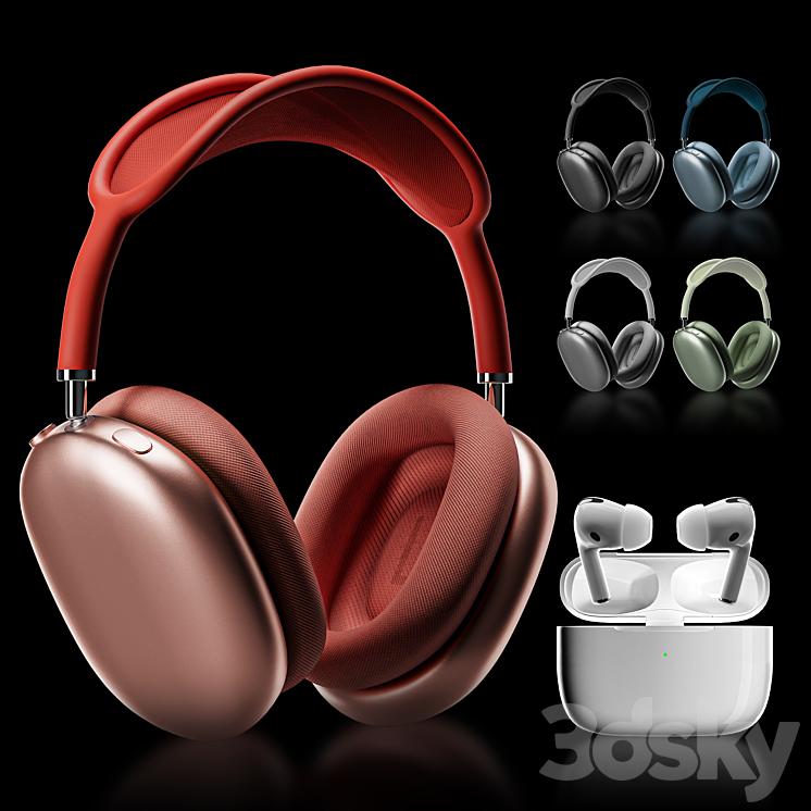 Airpod Max and Airpod Pro Headphone Set Full Color - Audio tech - 3D model