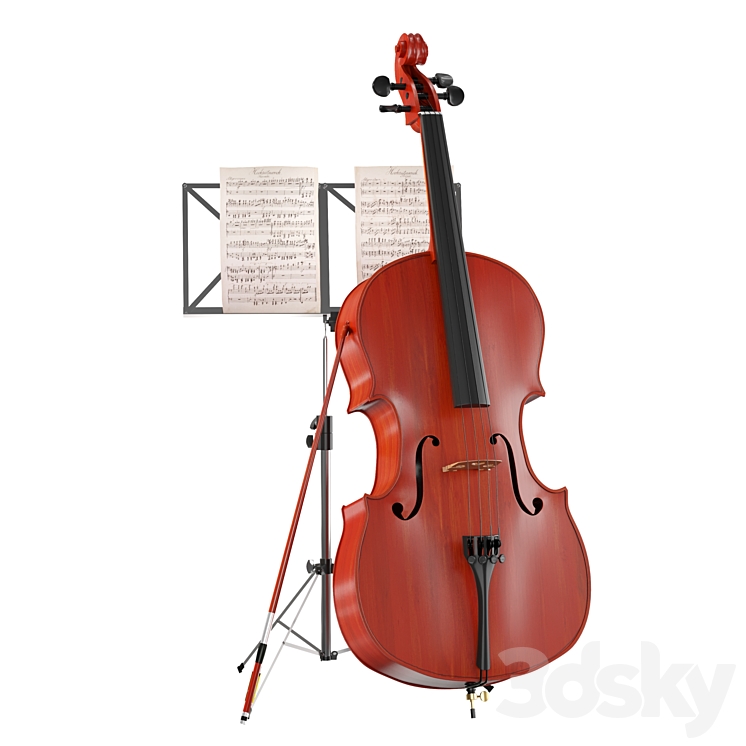 Wood Instrument Cello with stand and music sheet - Musical instrument ...