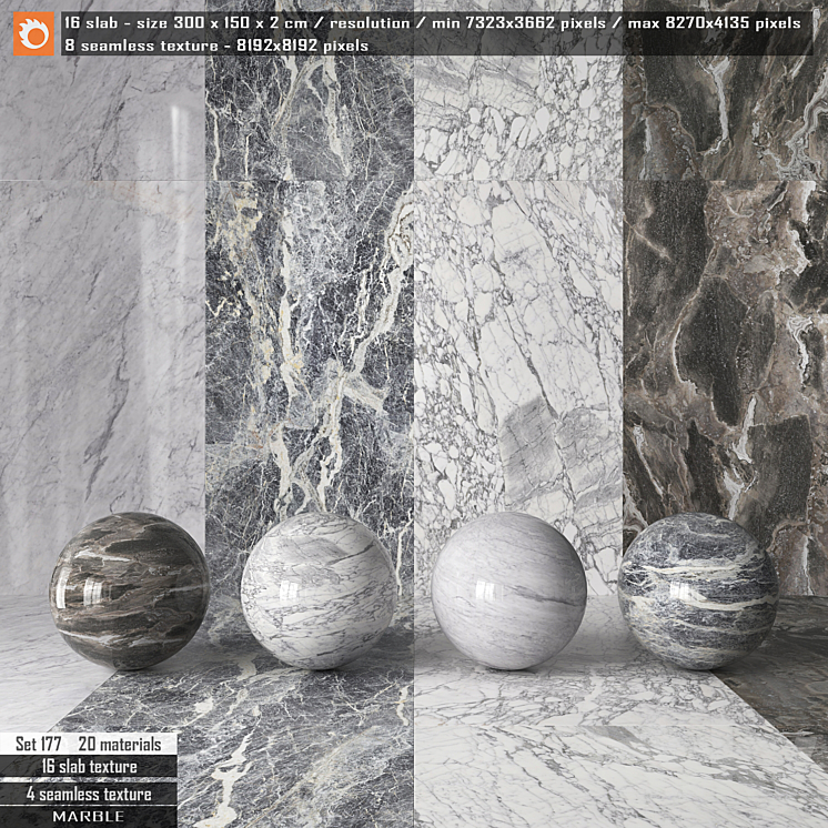 Marble slab & Seamless texture Set 177 - Stone - 3D model