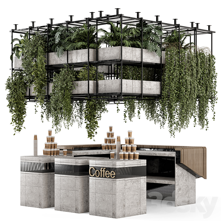 Coffee Reception Desk With Plants - Restaurant Set 1786 - Restaurant ...