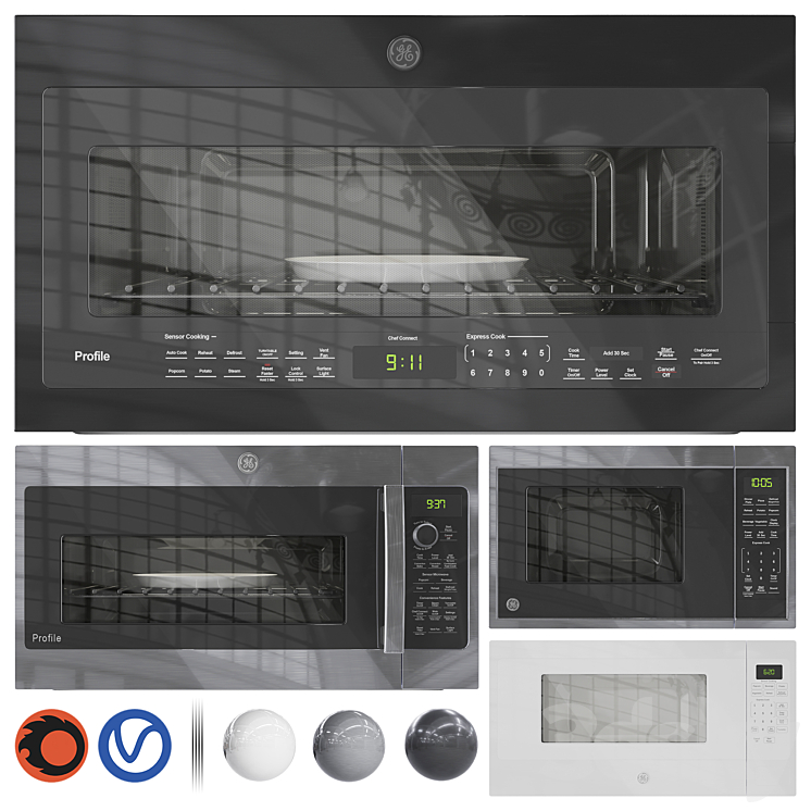 GE Microwave Set 01 - Kitchen appliance - 3D model