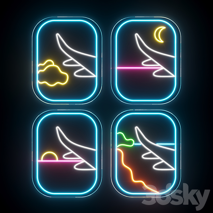 Plane Window Neon Sign Neon 3d Model