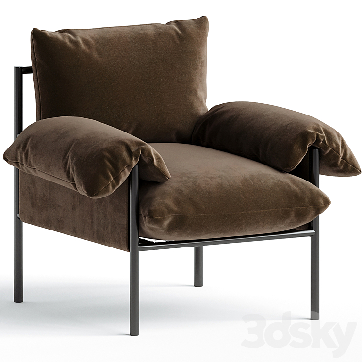 Metal & Velvet Lounge Chair Chocolate - Arm chair - 3D model