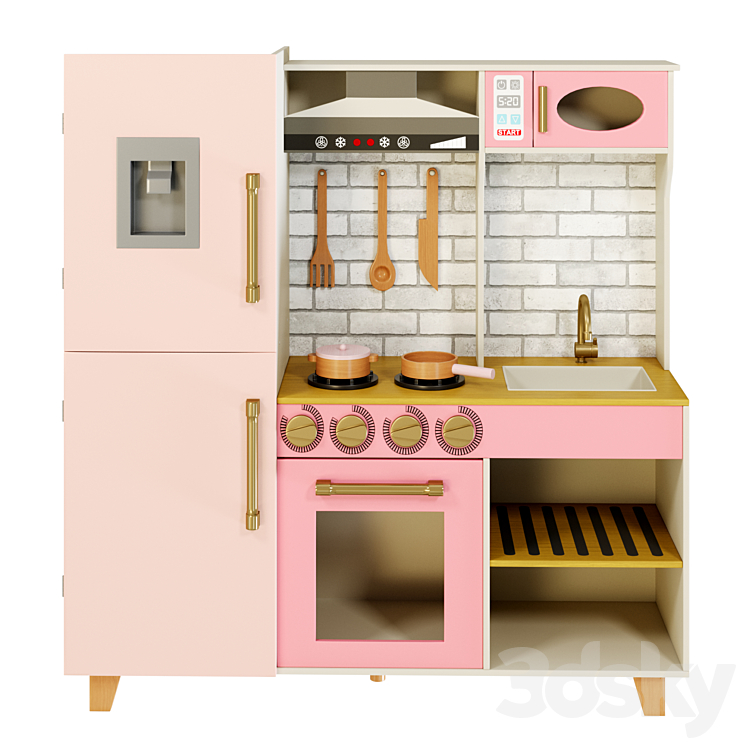 Kitchen Corner Deluxe Pink Wooden Kitchen - Toy - 3D model