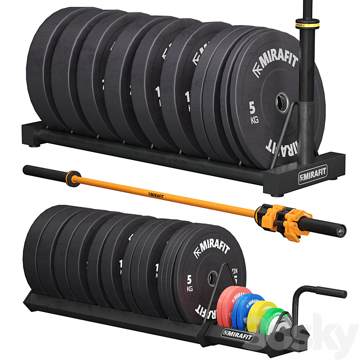 MIRAFIT BUMPER PLATES & STORAGE STAND SET - Sports - 3D model